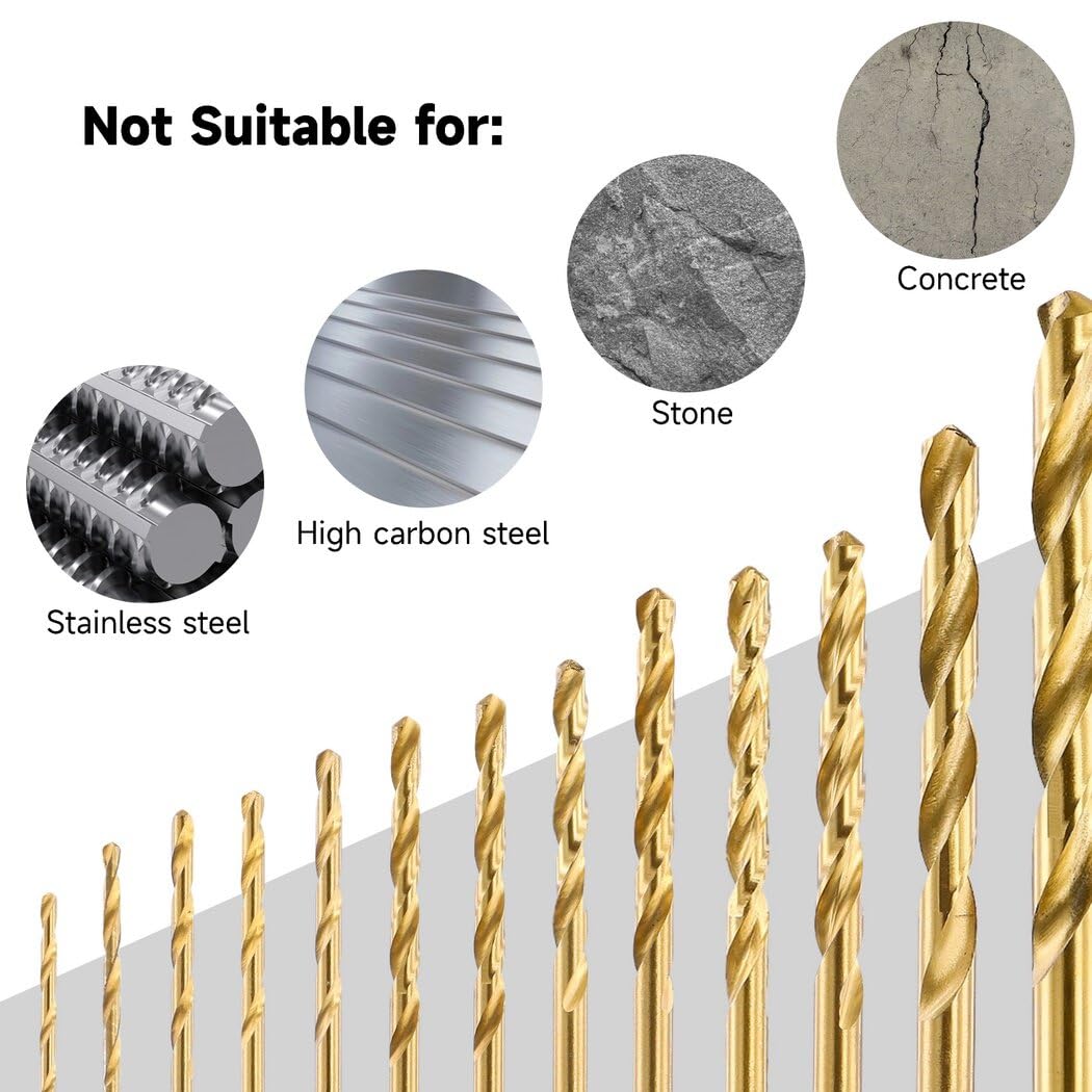 Twist Drill Bit Set, 99 Pcs Titanium-Coated Twist Drill Bits in 14 Sizes 0.06’’-0.39’’D, Heavy-Duty HSS Drill Bit Kit for Aluminum, Copper, Wood, Plastic, with Storage Case