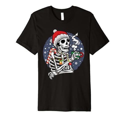 Cool Skeleton Drinking Chocolate Winter December Christmas Premium T-Shirt
