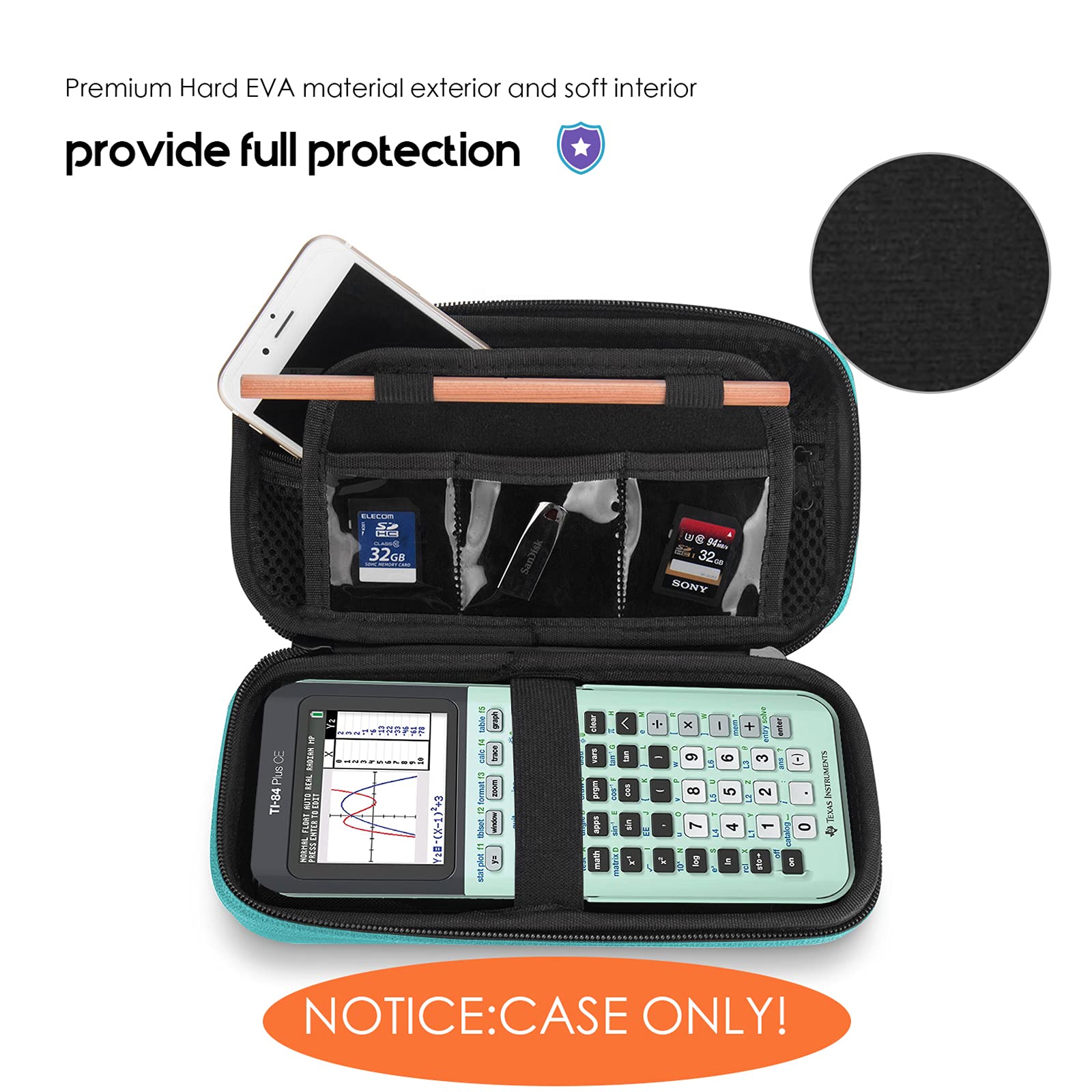ProCase Hard EVA Case for Texas Instruments Ti-84 Plus CE, Durable Travel Storage Carrying Box Protective Bag for Ti-84 Ti-83 Ti-85 Ti-89 Ti-82 Plus/C CE Graphing Calculator and More –Mint