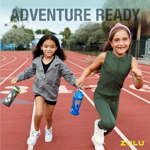 ZULU Torque 16oz Plastic Kids Water Bottle with Silicone Sleeve and Leak-Proof Locking Flip Lid, Soft Touch Carry Loop for School Backpack, Lunchbox, BPA-Free Dishwasher Safe, Mojo Blue