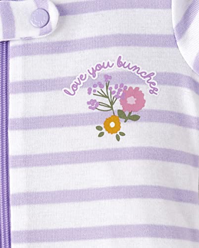 The Children's Place,and Toddler Long Sleeve 100% Cotton Zip-Front One Piece Footed Pajama Set,Lovely Lavender,3T