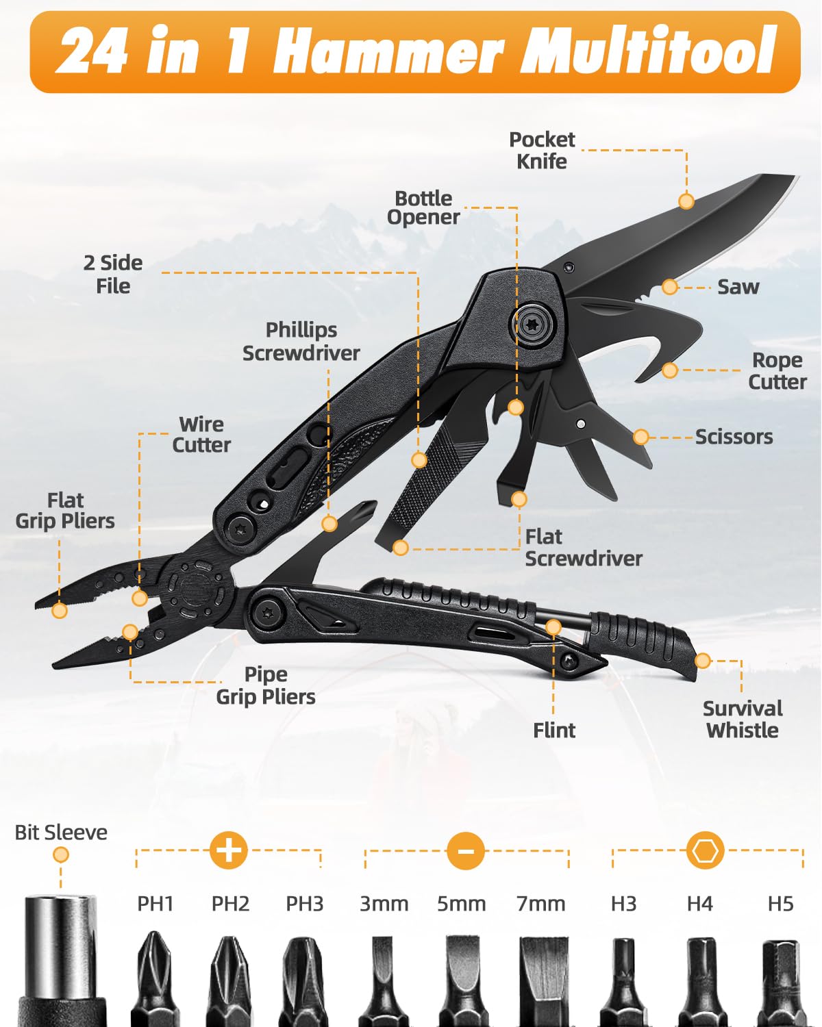 Multitool Knife, 24 in 1 Multi Tool Pocket Knives & Folding Knives with Nylon Bag Safety Lock Camping Accessories Survival Tool Pocket Knife Multi-tool for Outdoor Fishing Hiking