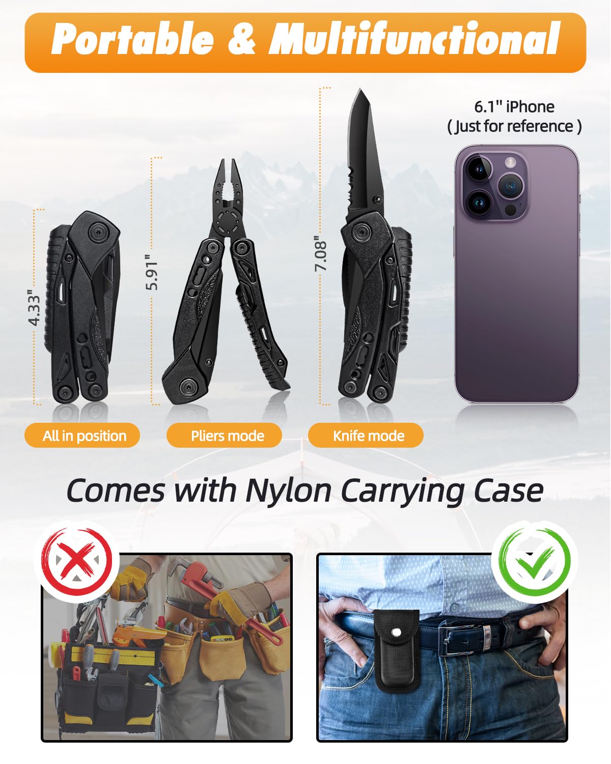 Multitool Knife, 24 in 1 Multi Tool Pocket Knives & Folding Knives with Nylon Bag Safety Lock Camping Accessories Survival Tool Pocket Knife Multi-tool for Outdoor Fishing Hiking