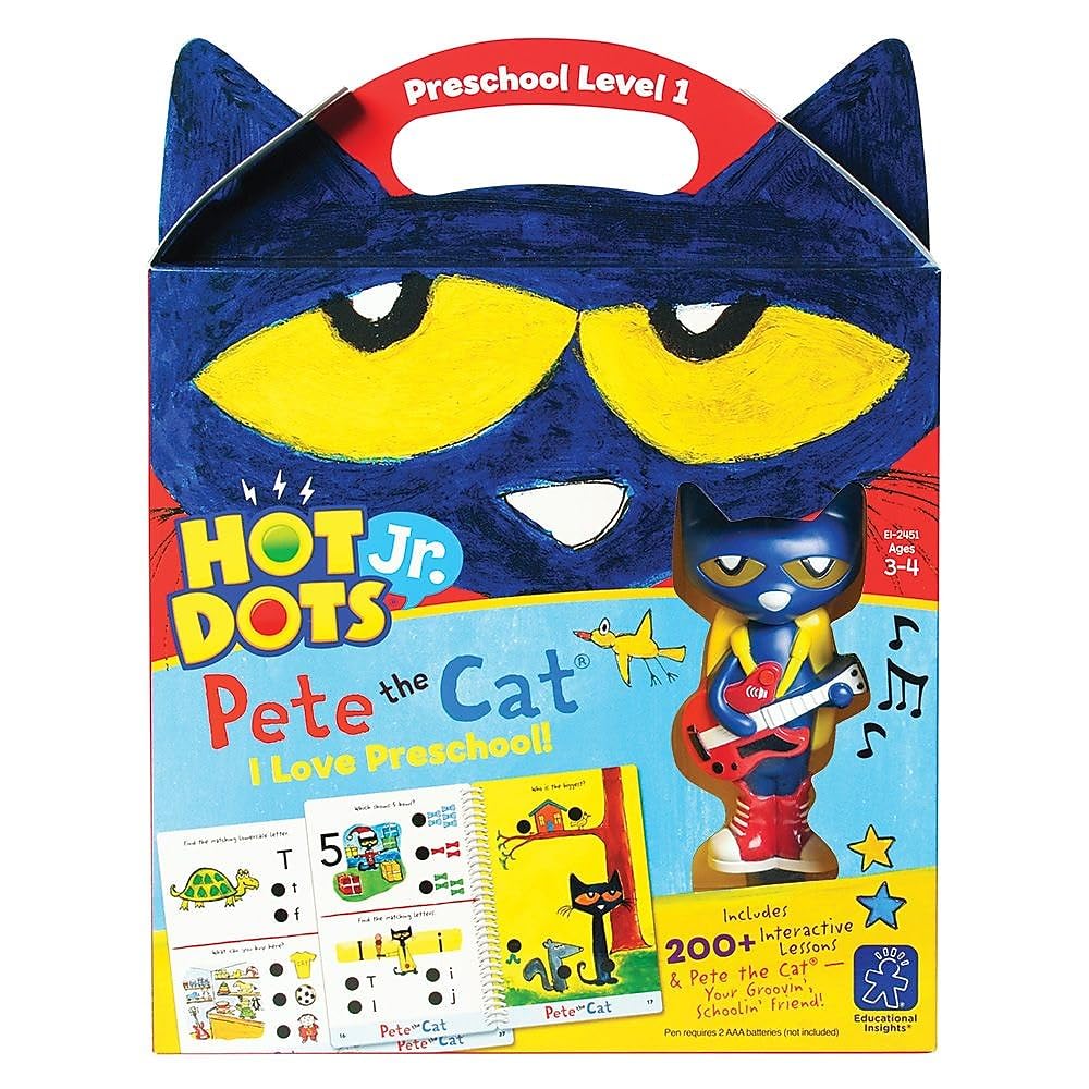 Educational Insights Hot Dots Jr. Pete The Cat - I Love Preschool Set with Interactive Pen, Math & Reading Workbooks, 200+ Multi-Subject Lessons, Ages 3+