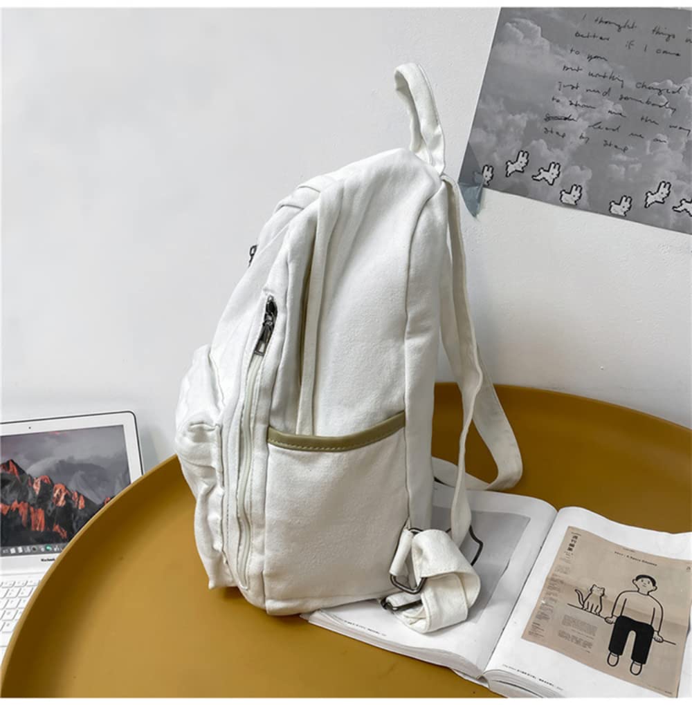 CHERSE Aesthetic Kawaii Backpack to school large capacity Lovely Aesthetic Student canvas Bookbags with accessories (White)