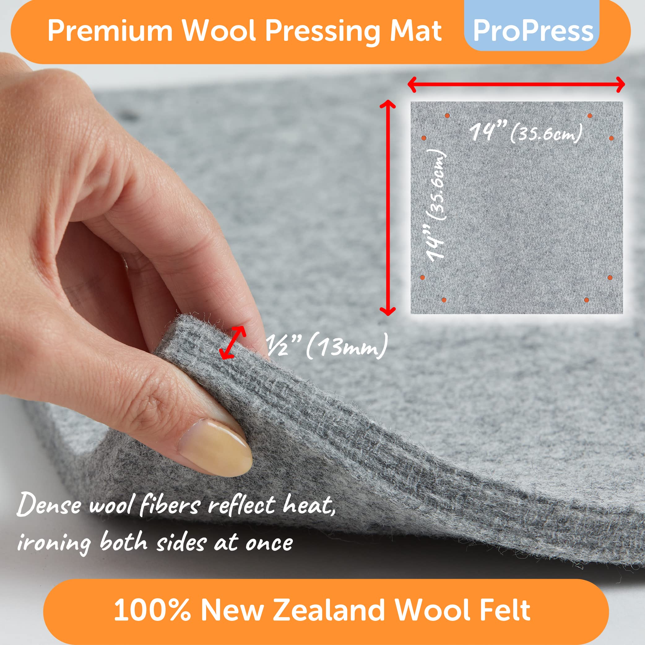 Oliso Multi-Mat Felt Pressing pad - 100% New Zealand Wool, Ideal for Quilting and Sewing - 14”x 14” ½” Thick [Packaging May Vary]