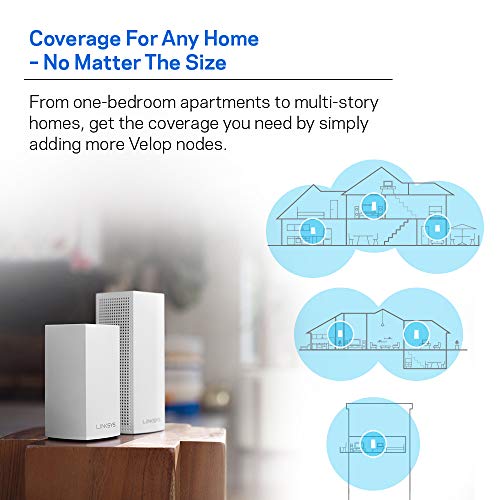 Linksys WHW0203 Velop Home Mesh Wi-Fi System Bundle (Dual/Tri-Band Combo) - Wi-Fi Router/Wi-Fi Extender for Whole-Home Mesh Network (3-Pack, White)