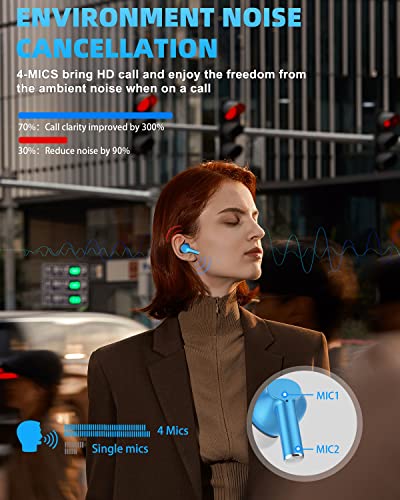 Wireless Earbuds Bluetooth 5.3 Headphones 30H Playback Clear Call Ear Buds Built-in 4-Mic ENC Noise Cancelling Bluetooth Earphones USB-C Charging Waterproof in-Ear Stereo Headphones for iPhone Android