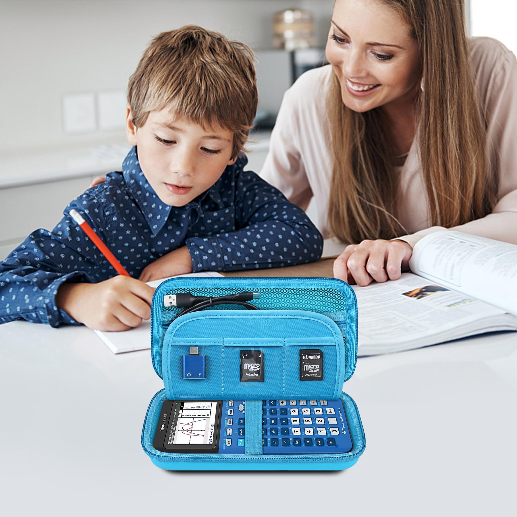 Elonbo Carrying Case for Texas Instruments TI-84 Plus CE/TI-84 Plus/TI-83 Plus/TI-83 Plus CE Color Graphing Calculator, Extra Mesh Pocket Fits Charging Cable Charger Manual, Blue