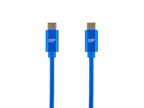 Monoprice USB 2.0 Type-C to Type-C Charge and Sync Nylon-Braid Cable - 10 Feet - Blue, Up to 3 Amps/60 Watts - Palette Series