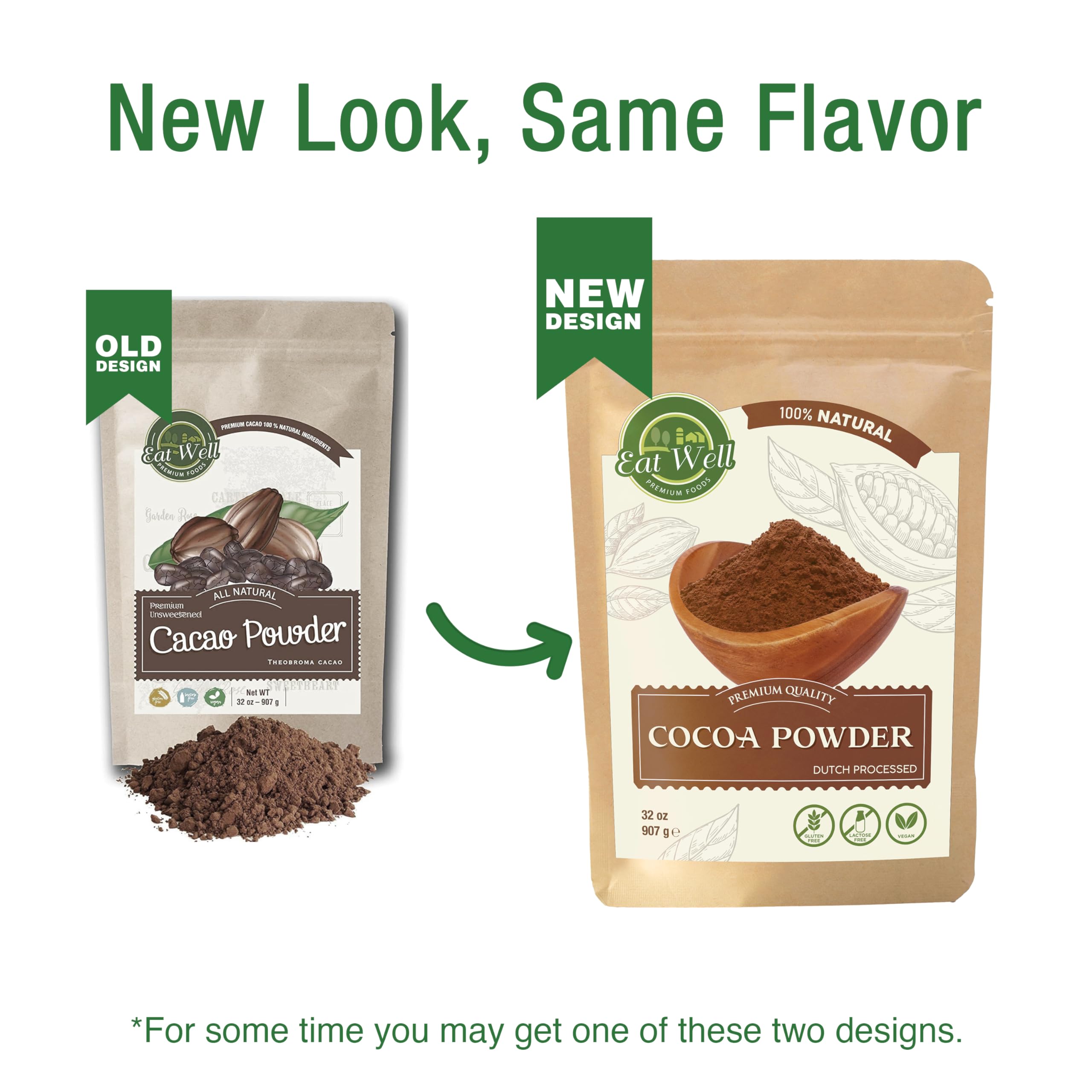 Eat Well Premium Unsweetened Cacao Powder - 32 oz | Dutch Processed Cocoa Powder | Pure Dark Chocolate Powder for Baking & Drinking | 100% Natural Unsweetened Powdered Cocoa | Raw & Vegan Friendly