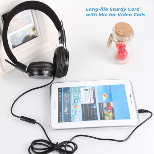 Headphones for Kids - Headset Boys Girls Ear Microphone Head Wired mic audiofonos Cord Jack 3.5 Plug for iPhone iPad Chromebook School Class Laptop Tablet Computer Kindle Pink Foldable Travel Volume