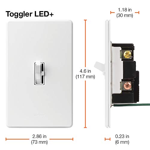 Lutron Toggler LED+ Dimmer | for Dimmable LED, Halogen, and Incandescent Bulbs | Single-Pole or 3-Way | AYCL-253P-WH | White