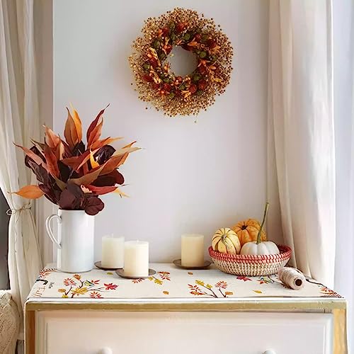 Hello Fall Table Runner 120 inch Long, Pumpkin Maple Leaf Thanksgiving Table Runners Burlap Dresser Scarves for Dining Coffee Table Party Holiday Farmhouse Autumn Harvest Seasonal Kitchen Decor