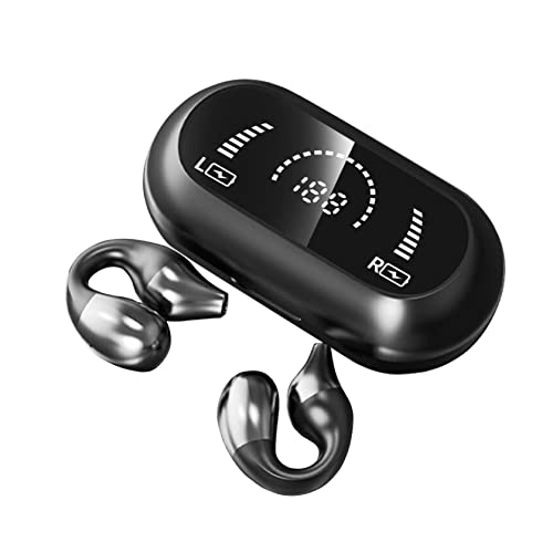 Smart-Touch Wireless Bluetooth Headset Comfortable Clip-on Design Graphene Diaphragm Earphones 5.2 Binaural In-Ear Sports Call Headphones High Sound Quality IPX5 Waterproof LED Screen Display (Black)