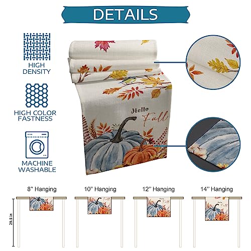 Hello Fall Table Runner 120 inch Long, Pumpkin Maple Leaf Thanksgiving Table Runners Burlap Dresser Scarves for Dining Coffee Table Party Holiday Farmhouse Autumn Harvest Seasonal Kitchen Decor