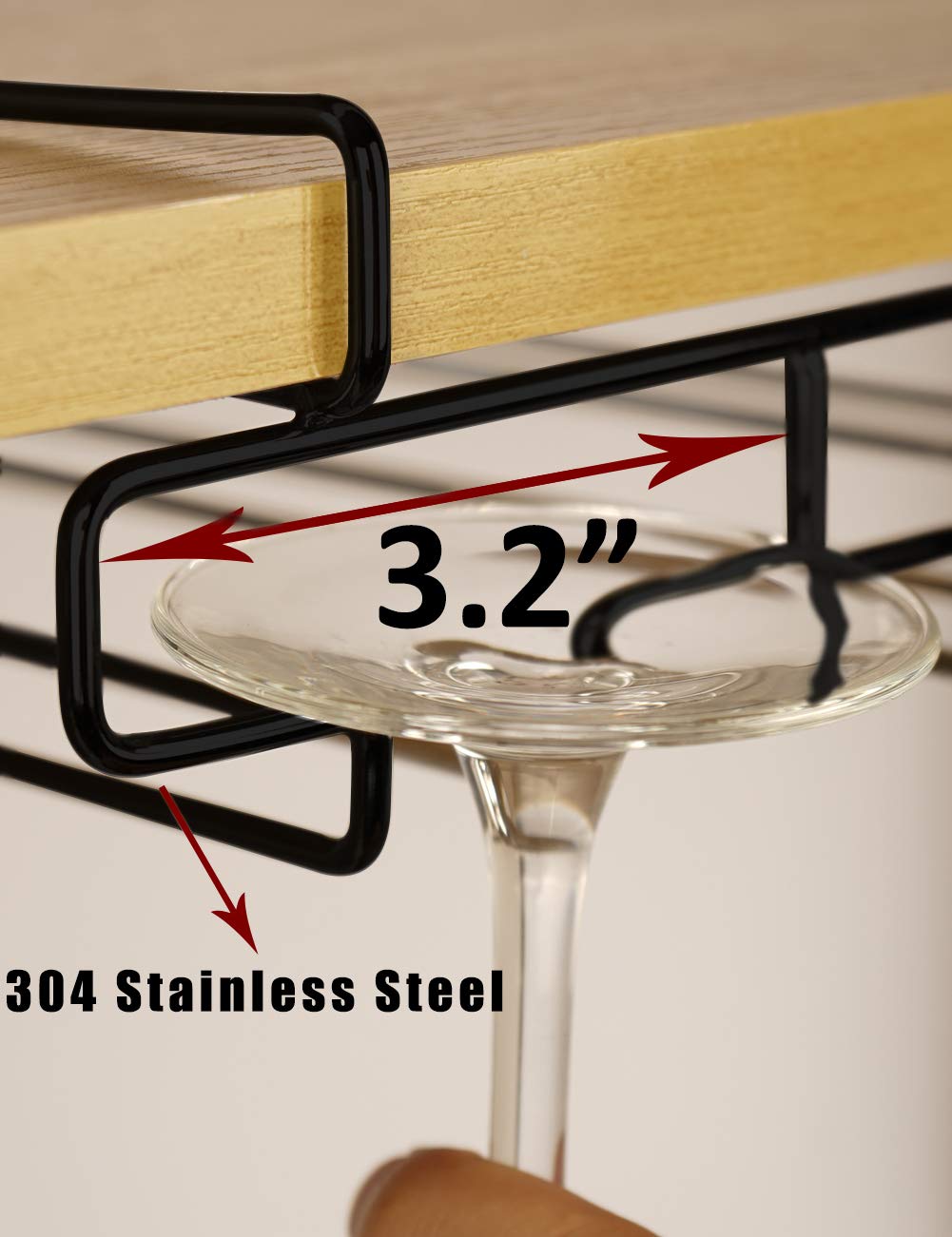 Bafvt Wine Glass Holder - Stemware Rack Under Cabinet - 304 Stainless Steel Hanger Storage Shelf, Fit for The Cabinet 0.8“ or Less (black, 3 Rows)