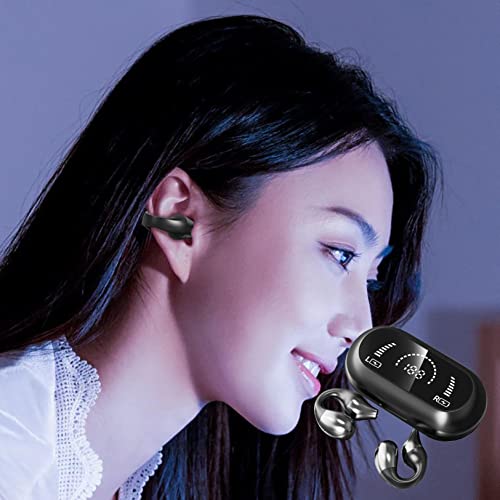 Smart-Touch Wireless Bluetooth Headset Comfortable Clip-on Design Graphene Diaphragm Earphones 5.2 Binaural In-Ear Sports Call Headphones High Sound Quality IPX5 Waterproof LED Screen Display (Black)