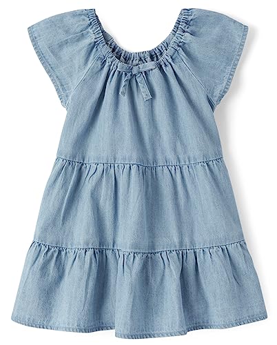 The Children's Place,and Toddler Short Sleeve Fashion Dress,CLOUDLESS WASH,3T