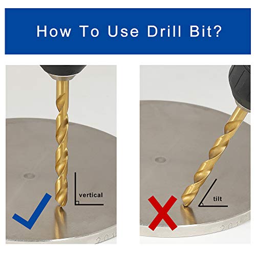 KIK Drill Bit Set- 13Pcs Titanium Coating High Speed Steel Twist Jobber Length for Wood Plastic Aluminum Alloy with Indexed Storage Case, 1/16"-1/4"
