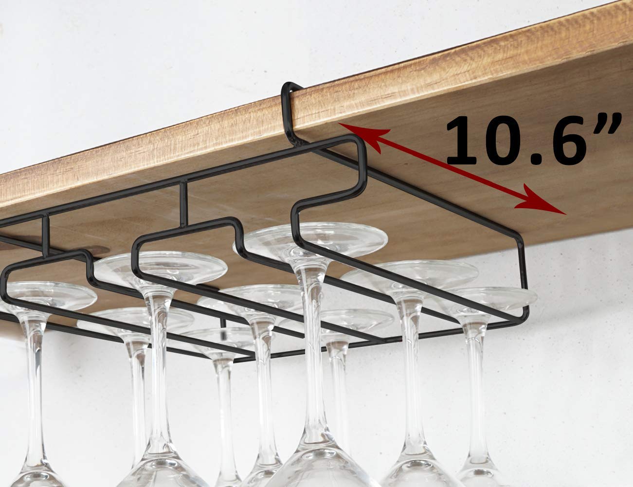 Bafvt Wine Glass Holder - Stemware Rack Under Cabinet - 304 Stainless Steel Hanger Storage Shelf, Fit for The Cabinet 0.8“ or Less (black, 3 Rows)