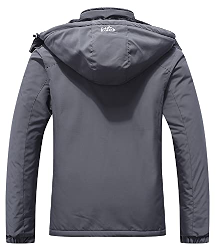 Pooluly Women's Ski Jacket Warm Winter Waterproof Windbreaker Hooded Raincoat Snowboarding Jackets Dark Gray-L