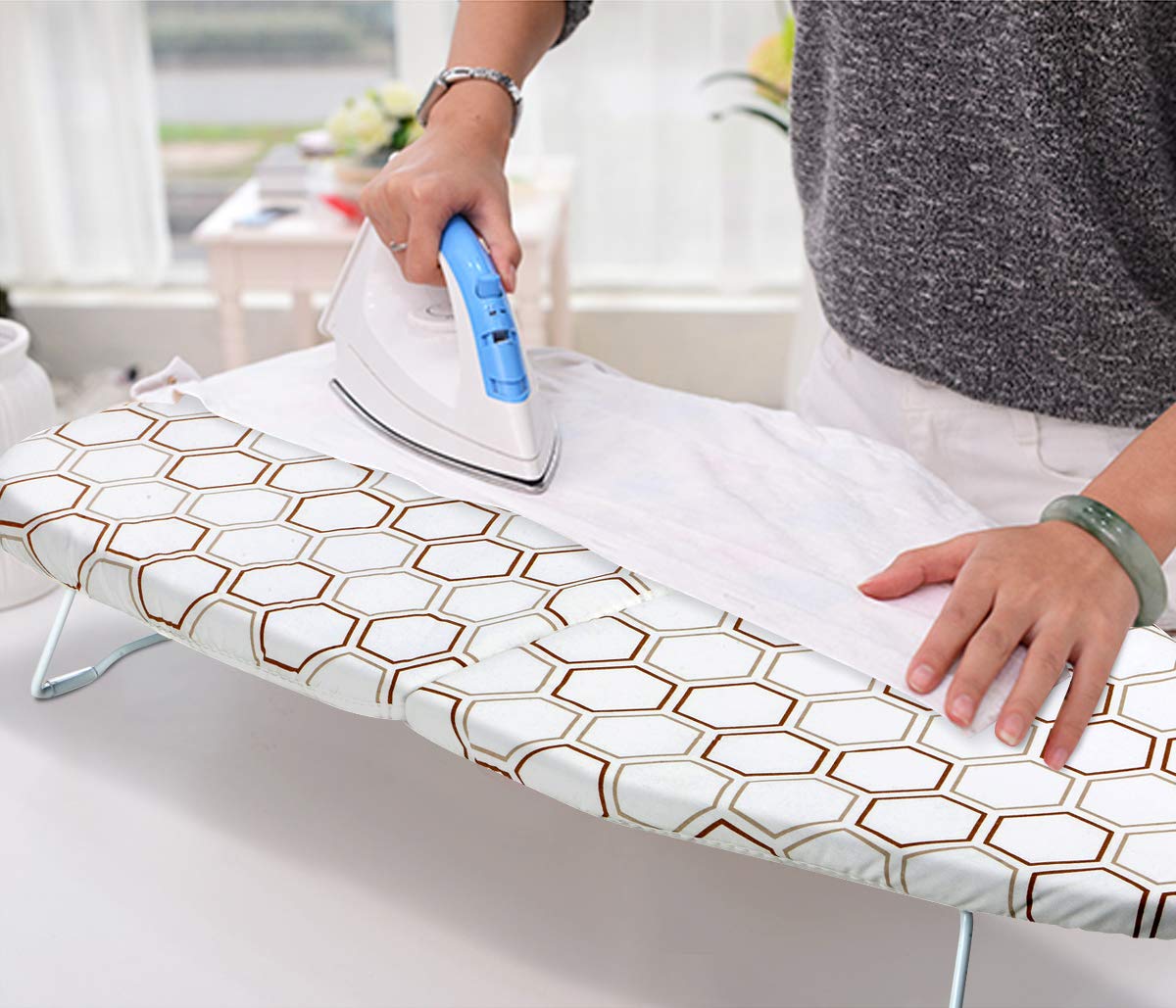 SheeChung Small Tabletop Ironing Board 30" L x 12" W Heavy Duty Ironing Board with Mesh Metal Base 100% Cotton Cover,Hook for Hanging,Portable Folding Mini Iron Board for Sewing Craft Room House Dorm