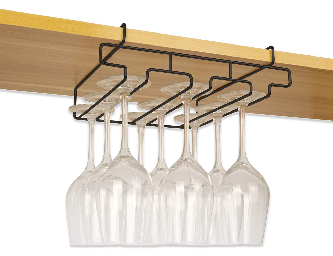 Bafvt Wine Glass Holder - Stemware Rack Under Cabinet - 304 Stainless Steel Hanger Storage Shelf, Fit for The Cabinet 0.8“ or Less (black, 3 Rows)