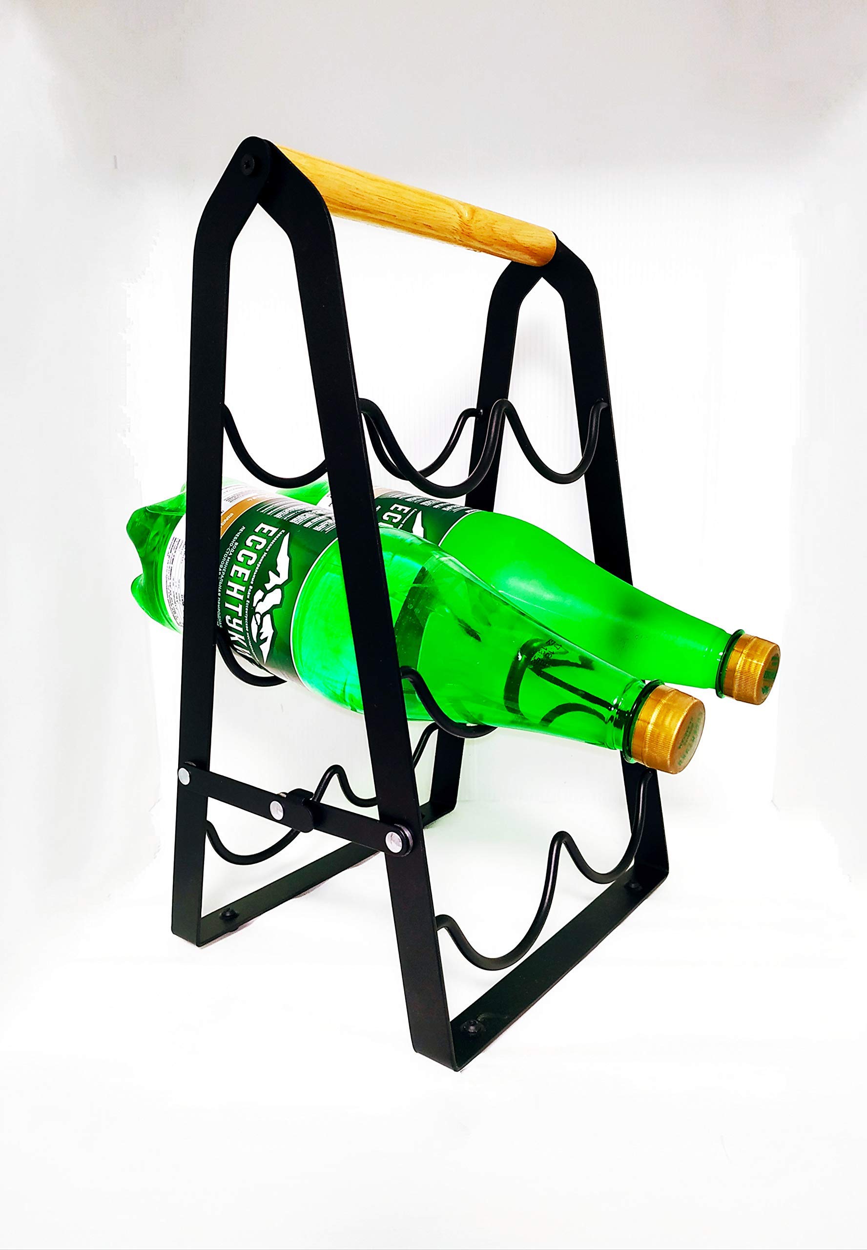 ARTES Countertop Wine Rack - Stackable Wine Holder for 6 Bottles - Metal Wine Racks for Pantry, Cabinet, Home Bar, Wine Cellar in a Three-Tiered Classic Design with Wooden Handle, Black