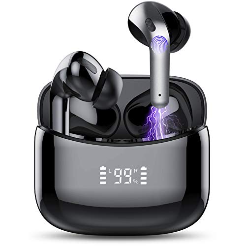 Tiksounds Wireless Earbuds, Bluetooth Headphones with Microphone, IPX7 Waterproof, 35H Playtime with LED Power Display, High-Fidelity Stereo Earphones for Sports and Work (Black)