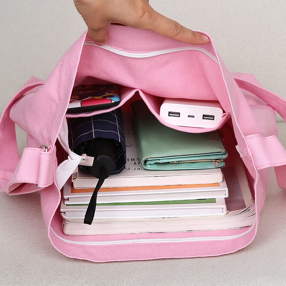 Covelin Women's Retro Large Size Canvas Shoulder Bag Hobo Crossbody Handbag Casual Tote Pink