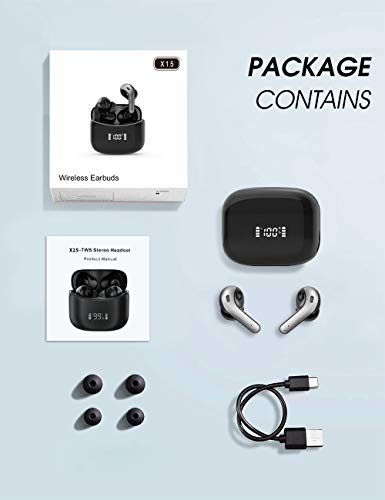 Tiksounds Wireless Earbuds, Bluetooth Headphones with Microphone, IPX7 Waterproof, 35H Playtime with LED Power Display, High-Fidelity Stereo Earphones for Sports and Work (Black)