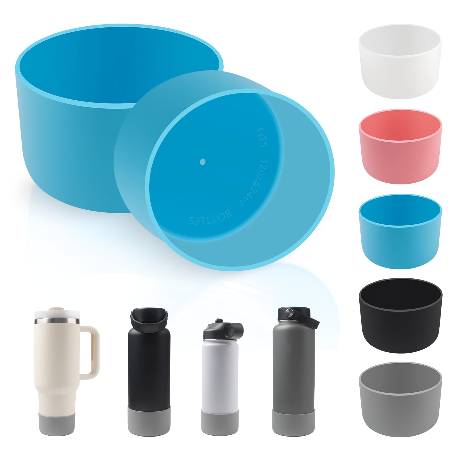 TFQXA1Z 4 Pack Silicone flask Boot, Protective Silicone Boot for 12oz - 40 oz, BPA Free Anti-Slip Water Bottle Sleeve for Stl Cup Accessories (Light Blue)