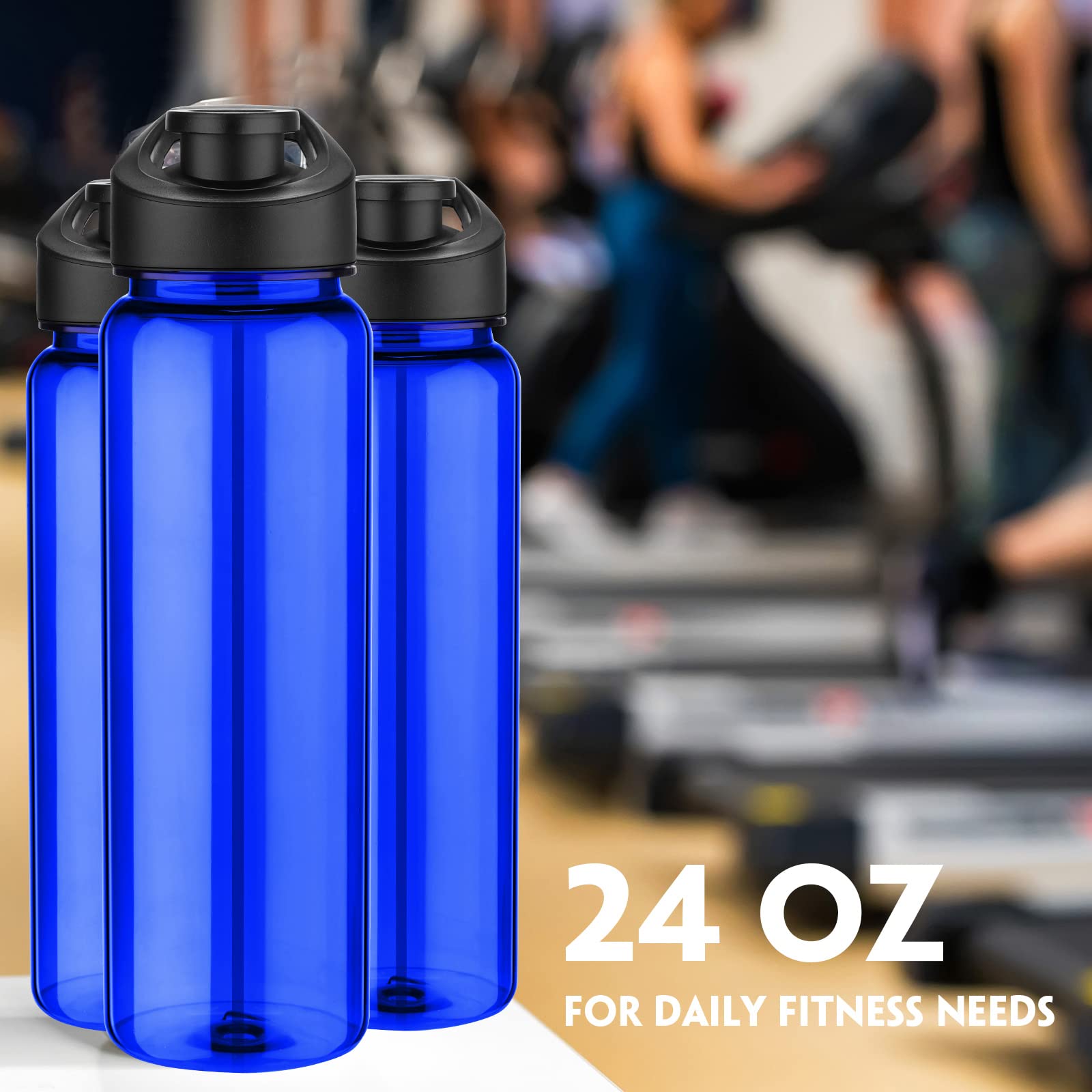 Mimorou 12 Pack Plastic Water Bottles 24 oz Blue Clear Water Bottles Bulk Reusable Sports Water Bottles with Spill Proof Lids for Gym Sports Home Office School