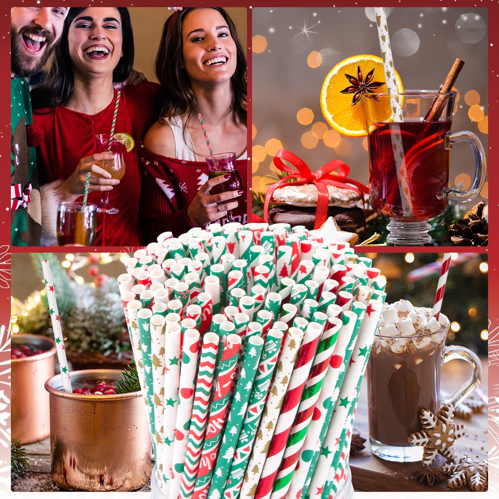 HANSGO Christmas Paper Straws, 180PCS Christmas Drinking Straws Striped Decorative Straws Bulk for New Year Christmas Party Company Annual Meeting Drinking