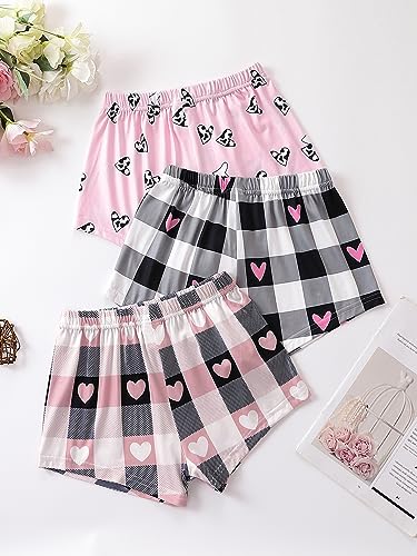 Verdusa Girl's Plaid Print Elastic Waist Casual Shorts Plaid Heart Multi 150