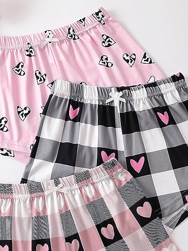Verdusa Girl's Plaid Print Elastic Waist Casual Shorts Plaid Heart Multi 150