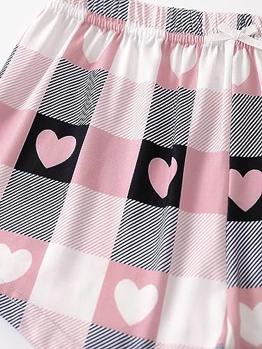 Verdusa Girl's Plaid Print Elastic Waist Casual Shorts Plaid Heart Multi 150