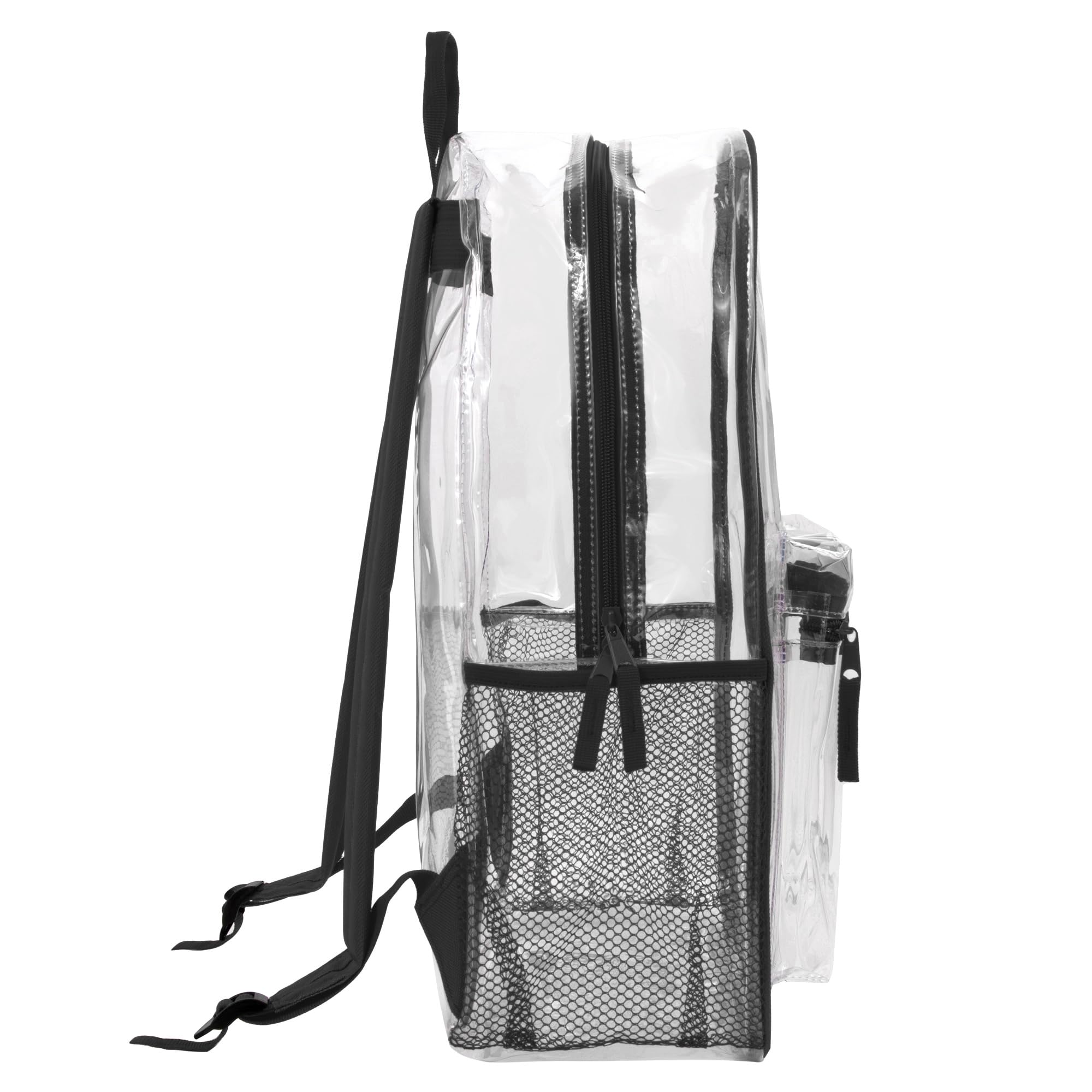 Trail maker Clear Backpack With Reinforced Straps & Front Accessory Pocket - Perfect for School, Security, & Sporting Events (Black) Medium