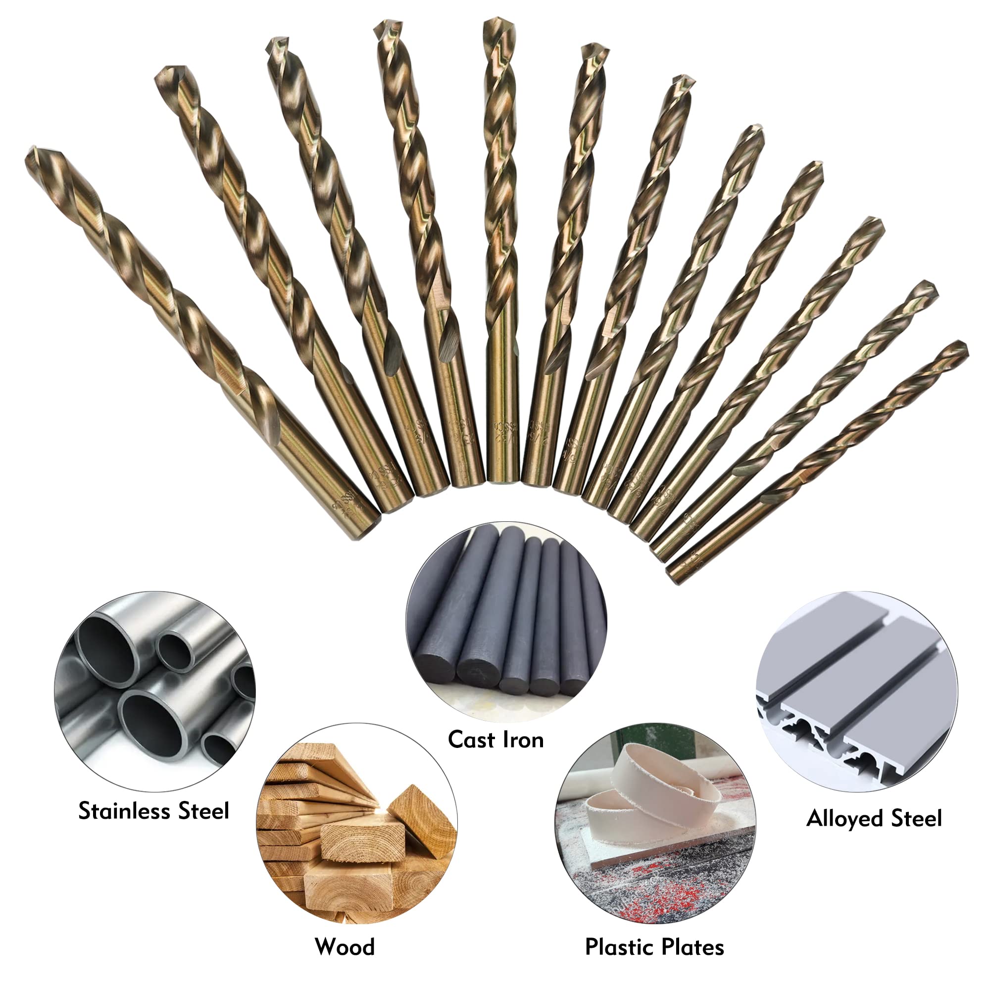 GMTOOLS 115Pcs Cobalt Drill Bits Set, M35 High Speed Steel, 135 Degree Tip, Twist Jobber Length Drill Bit Kit for Hardened Metal, Plastic and Wood with Metal Indexed Storage Case, 1/16"-1/2"