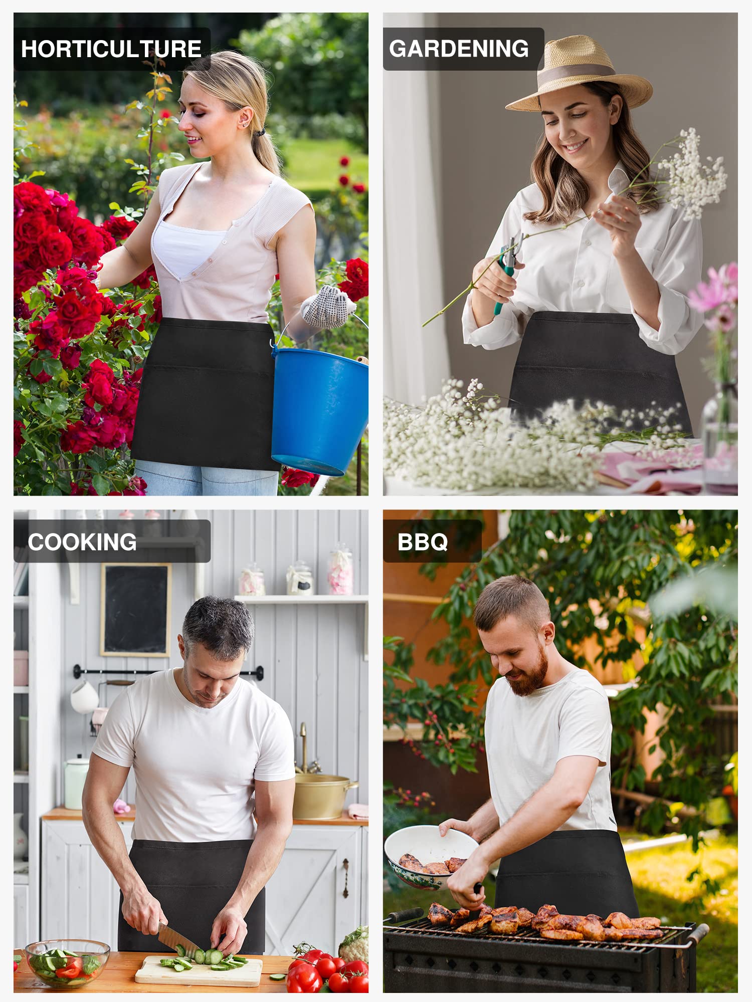 Syntus 2 Pack Server Apron with 3 Pockets, Waterdrop Resistant Waitress Waiter Waist Apron, 11.5-inch Black