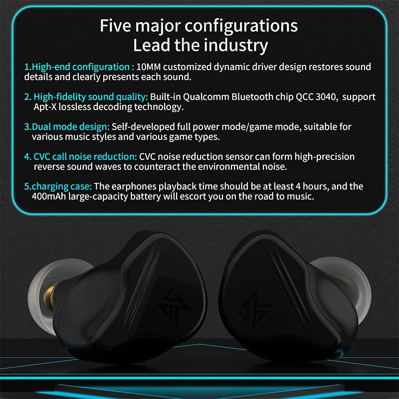 Linsoul KZ VXS TWS 1DD+4BA Hybrid Bluetooth Earphones True-Wireless Headphones Game Sport Earbuds Touch Control Noise Cancelling HiFi Headset