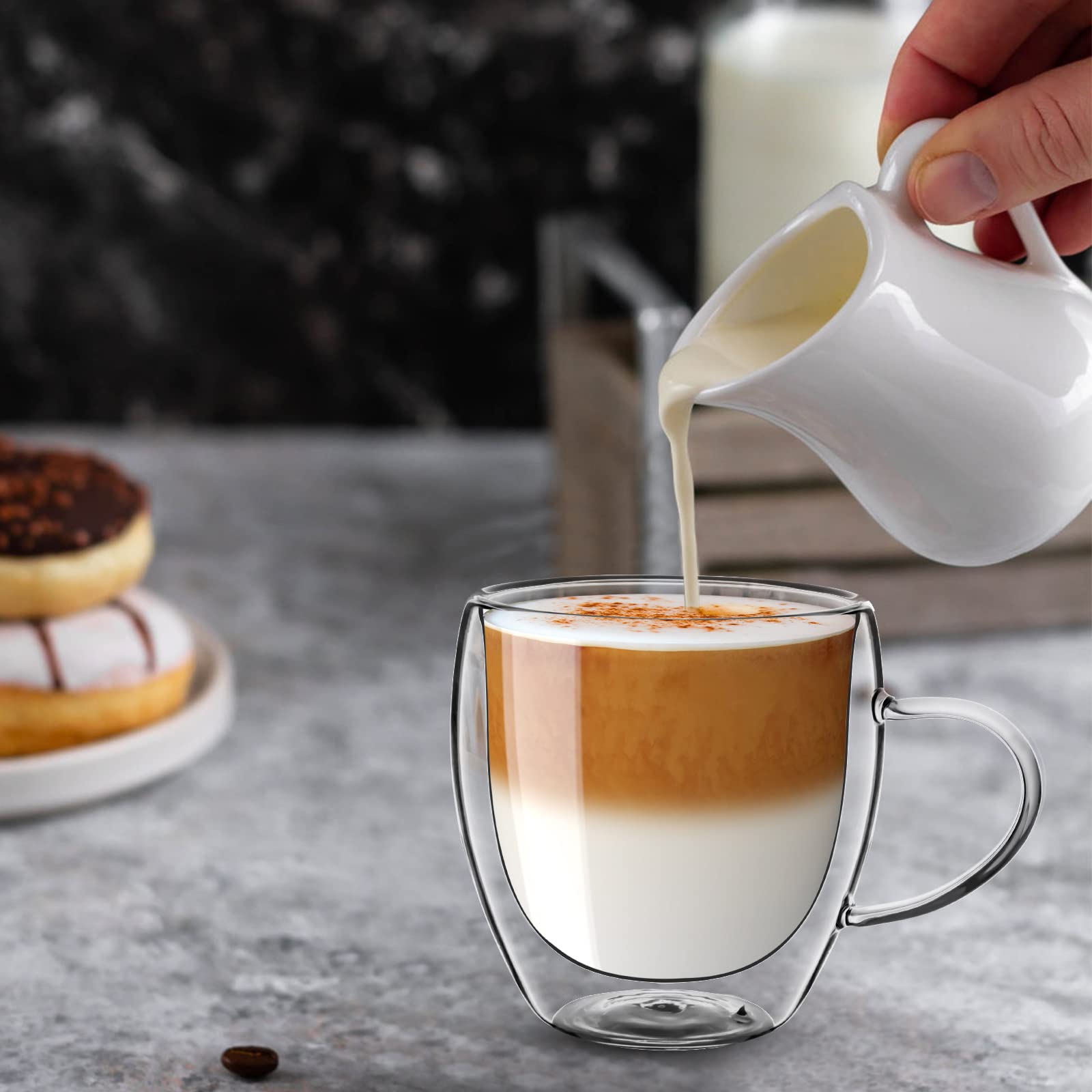 Dyserbuy Double Wall Glass Coffee Mugs Set of 4, 8.5oz Insulated Espresso Cups Coffee Cups, Drinking Glasses with Handle, Perfect for Latte,Cappuccino,Hot Chocolate,Tea and Juice