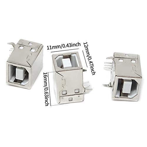 Honbay 20PCS USB 2.0 Type B Female Socket Connector Jack Port, 4-Pin DIP 90 Degree Right Angle, Repair Replacement Adapter