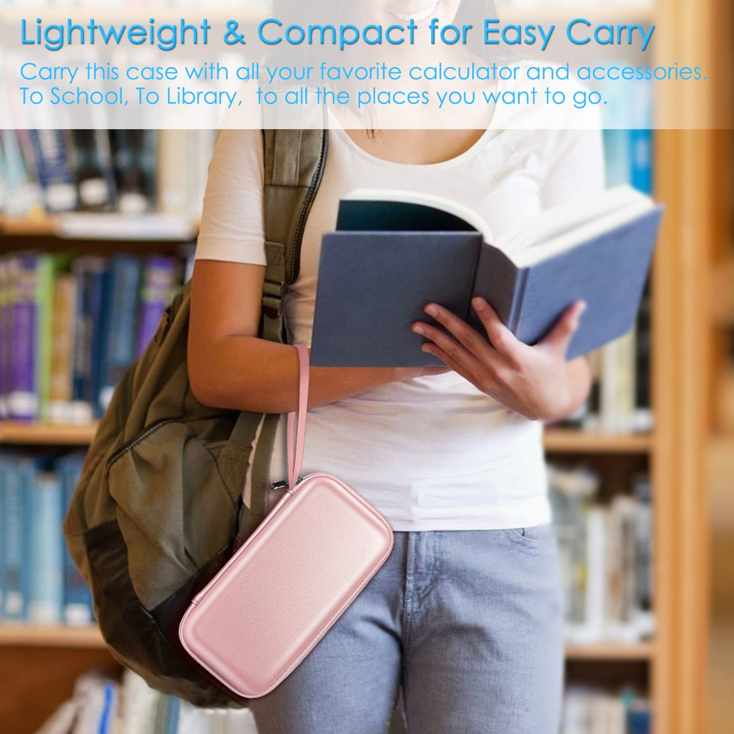 Graphing Calculator Carrying Case for TI-84 Plus CE, Fintie Hard EVA Shockproof Protective Box for TI-84 Plus/TI-83 Plus CE/Casio fx-9750GII (Rose Gold)