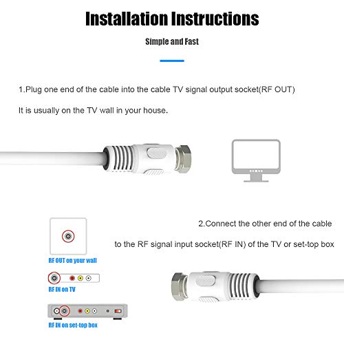Short Coaxial Cable, 2-Pack 1ft Coaxial Cable, RG6 Cable 0.3m with Right Angle Connectors, White 75 Ohm Shield Digital Coax Cables with F-Male Connectors, Ideal for TV Antenna DVR Satellite