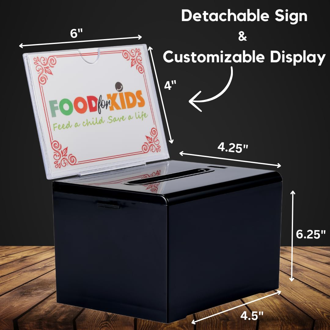 Adir Acrylic Donation Ballot Box with Lock - Secure and Safe Suggestion Box Great for Business Cards (6.25" x 4.5" x 4") Black