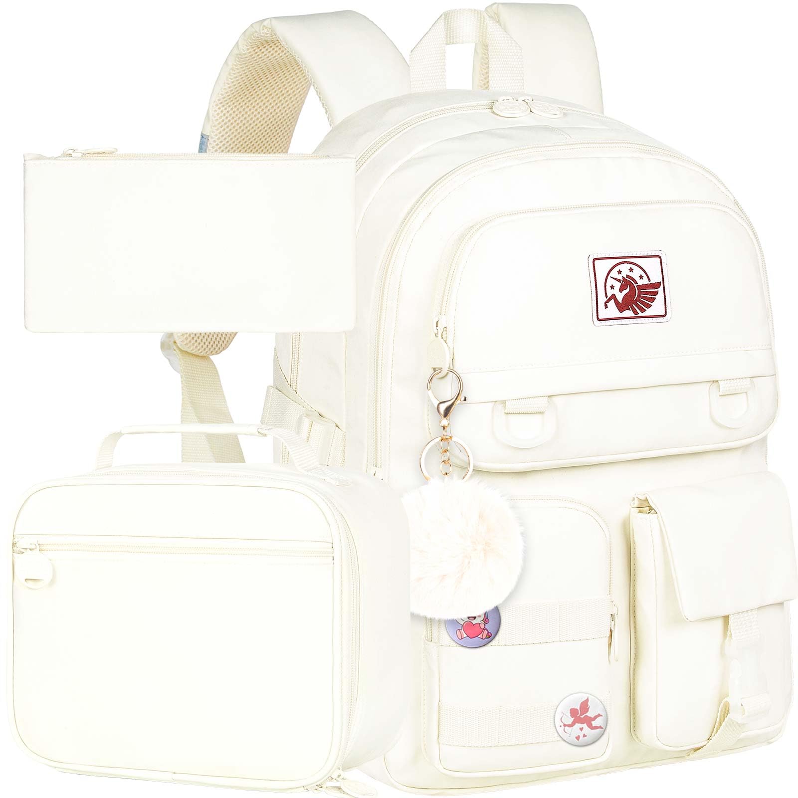 3PCS Laptop Backpack for Girls, Women College School Bookbag, 15.6" Cute Aesthetic Computer Water Resistant Anti Theft School Bags for Teens Girls Students - Grey