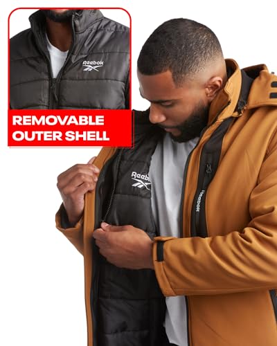 Reebok Men's Winter Coat –Softshell Jacket with Removable Puffer Coat – System Ski Jacket for Men (M-XXL), Size Medium, Timber