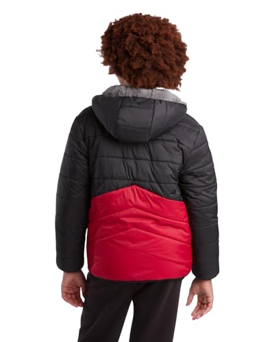 Eddie Bauer Boys' Reversible Jacket - Waterproof Lightweight Fleece Lined Hooded Puffer Coat - Boys Outerwear Jacket (5-20), Size 7-8, Chili Pepper